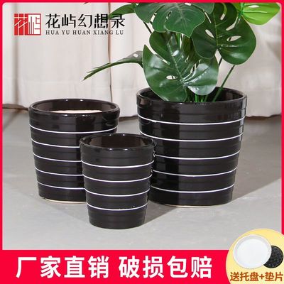 多肉花盆陶瓷大小口径黑色简约家用客厅阳台绿萝兰花虎皮兰植物盆