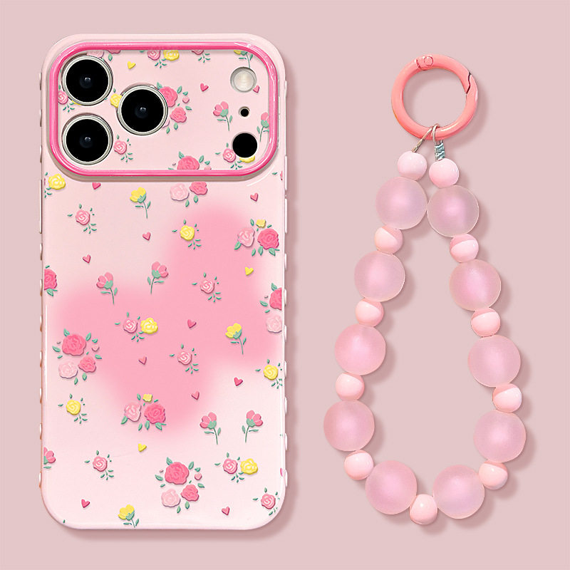 碎花晕染蝴蝶适用苹果17promax手机壳15带手链iphone16硅胶14可爱