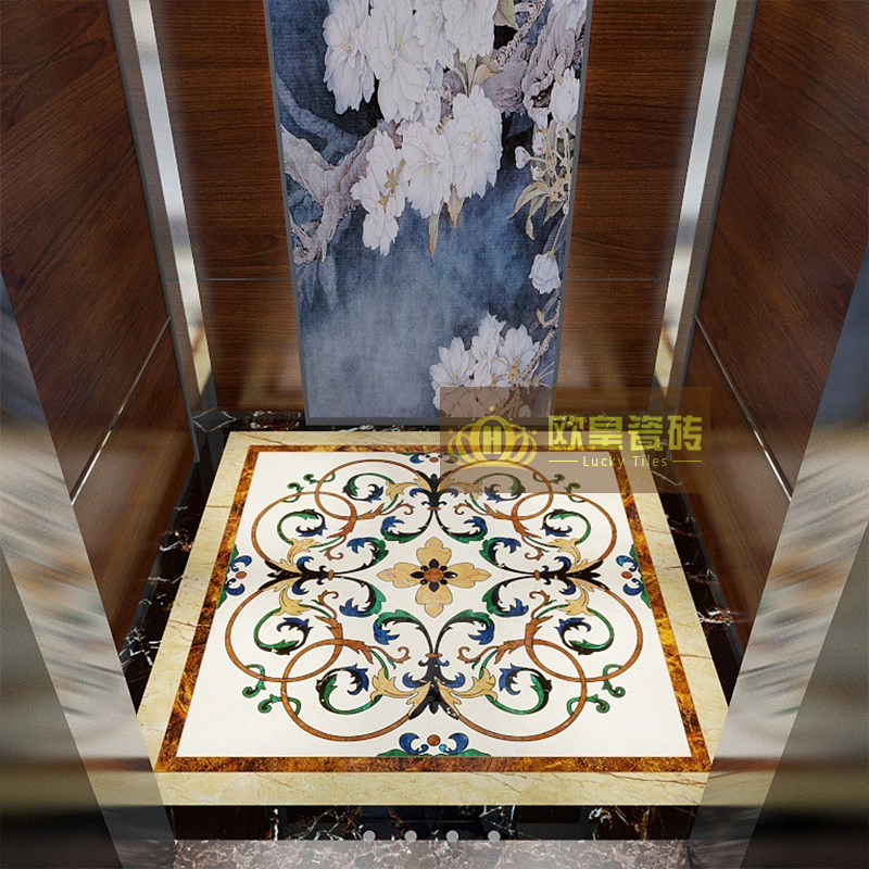 定做大理石纹图案抛晶砖电梯轿厢瓷砖大堂入户玄关客饭厅拼花地砖