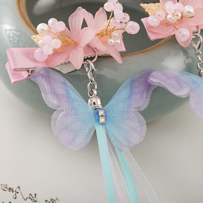 极速1Pair Pink Butterfly Shape Cute TasJsel Hair Clip Super