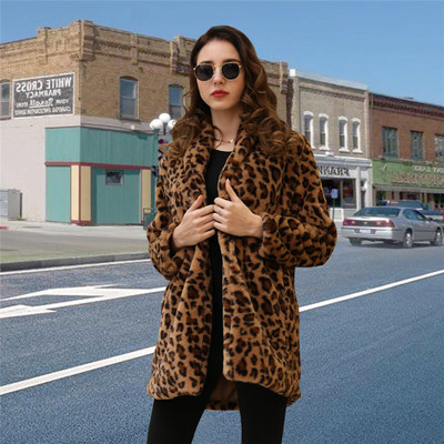 极速Leopard Coajts 2019 New Women Faux Fur Coat Luxury Winte