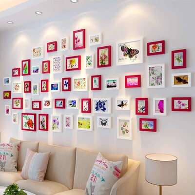 52框简现代照片墙客打孔组合相免框挂厅墙式相片约HVR免壁挂