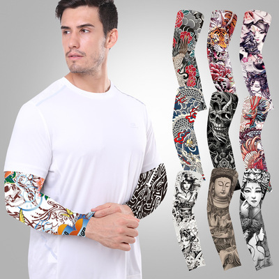 防晒纹身袖套夏季户外运动透气吸汗遮阳遮阳无缝花臂刺青冰袖