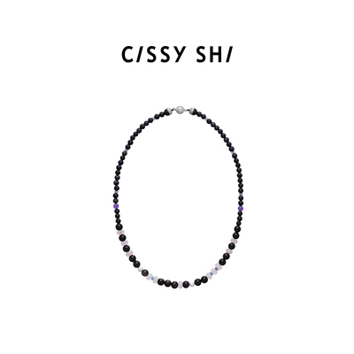CISSY SHI蕴能系列黑曜石项链黑色简约文艺不规则手工高级感配饰