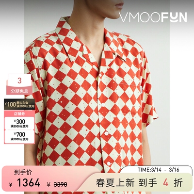 Billionaire Boys Club春夏男宽松古巴领格纹印花衬衫