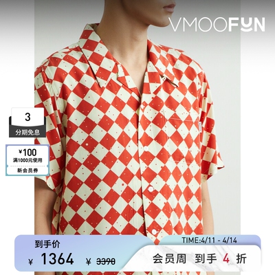 Billionaire Boys Club春夏男宽松古巴领格纹印花衬衫