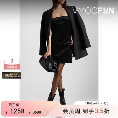 THEORY 春夏女抹胸弹力棉质天鹅绒迷你连衣裙