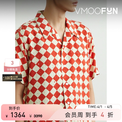 Billionaire Boys Club春夏男宽松古巴领格纹印花衬衫