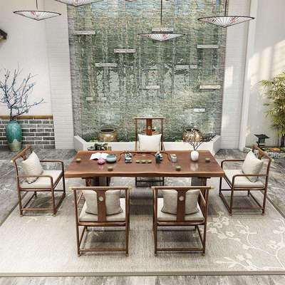 新中方式实木A767泡茶桌现代茶桌椅组古合办室公会客大板桌禅意复