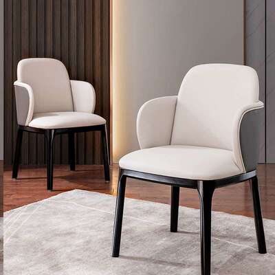 设计意式极简轻奢餐白蜡实椅木皮革高靠NLW背店洽酒谈书桌椅师轻