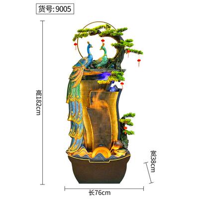 孔喷雀流水泉家居饰落品假山20120水幕墙循环水景观客装厅办公室