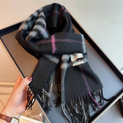 男士英伦格纹100%WOOL羊毛围巾情F侣款百搭气质围脖女冬季保暖护