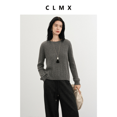 CLMX老钱风羊绒绞花圆领毛衣26支100%山羊绒纱线秋冬通勤上衣女