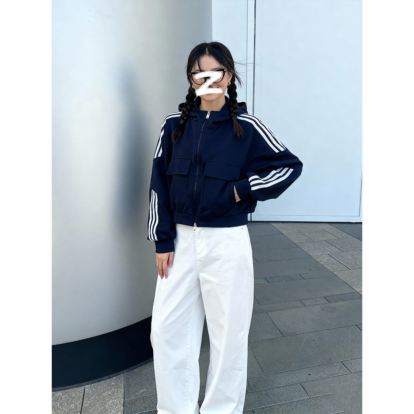 藏青色连帽卫衣外套女初秋季运动韩系春秋巨好看早秋开衫2025新款