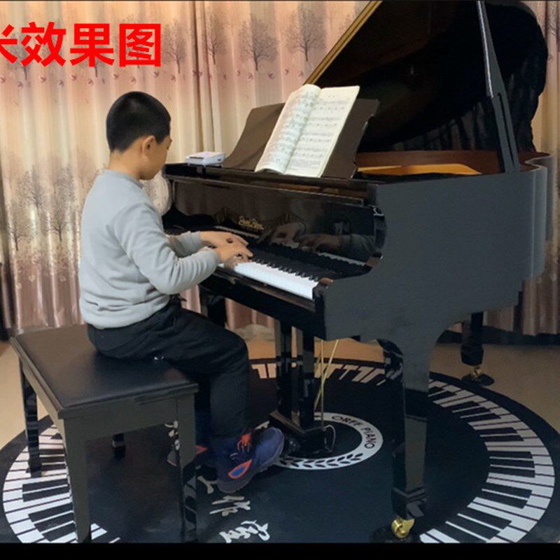 圆形钢琴凳防滑地垫水洗键盘五线 线谱音符地毯钢琴薄款地垫可定