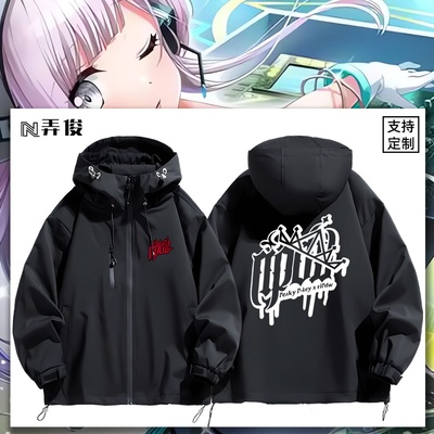 连帽印花高清宽松防风冲锋衣