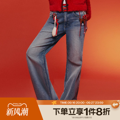 滔搏adidas阿迪达斯三叶草女子运动休闲牛仔长裤KT3173