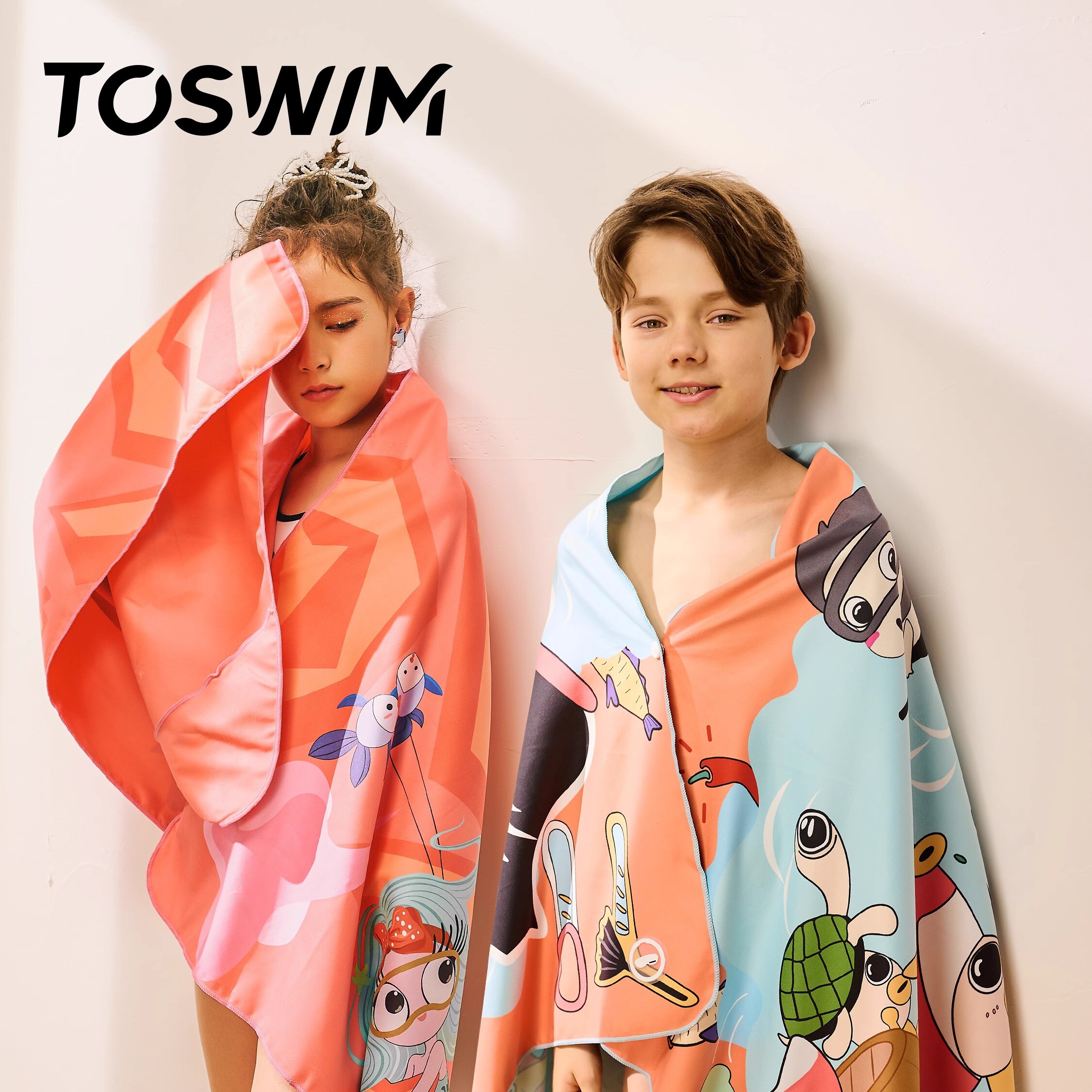 TOSWIM速干浴巾儿童斗篷沙滩巾游泳毛巾吸水巾男女童便携防晒浴袍