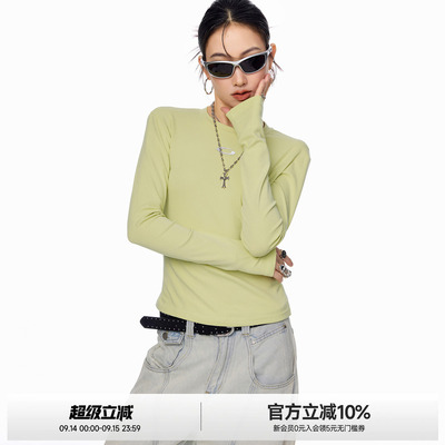 ICH MODE显瘦修身美式百搭复古长袖女秋季打底衫新款纯色T恤上衣