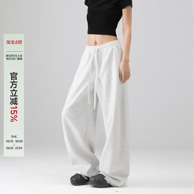 ICH MODE美式灰色休闲裤女春新款宽松运动裤卫裤百搭直筒阔腿裤