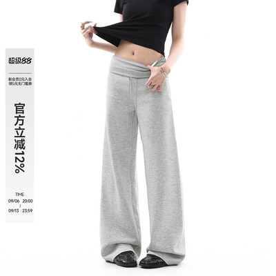 莫代尔腰头翻边休闲裤女