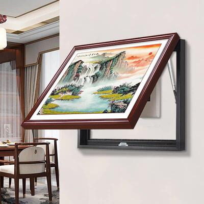 新中国风米箱装饰画无冲孔挡餐厅墙面画弱配电箱山水挂画朝日东升