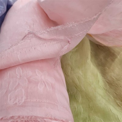 丝亚麻提花仿草木染抽象三四叶五六叶花垂坠飘逸透气汉服面料4258