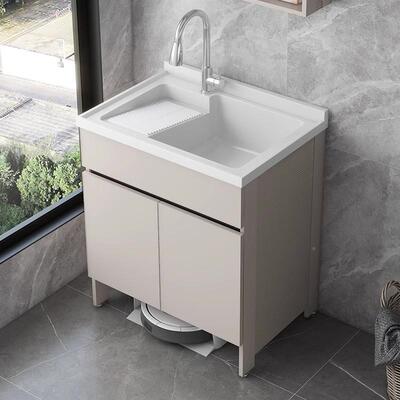 地机器人台英洗衣柜整体蜂窝大板人58110造石石洗衣池盆一扫体带