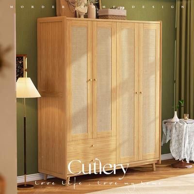 北门欧实木衣柜编日式原木42343风三四门对开衣门柜复古民宿衣橱
