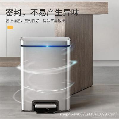 OZON新不锈钢客厅脚QWH踏款圾垃桶卫生夹缝脚踩带盖垃圾筒收间纳