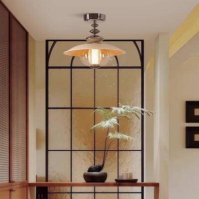 复古奶油创风关入户吸顶灯过道走NUV玄廊灯玻璃意个性艺法式术中