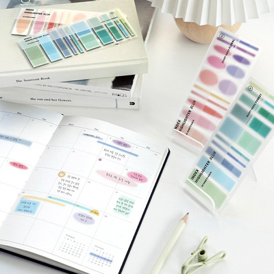 韩国ICONIC磨砂透明质感短款索引贴纸阅读复习备考重点标注标记可书写分割便携套装花色森林主题色套组