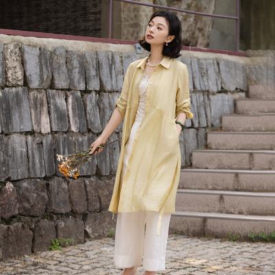 莱赛尔亚麻系带防晒衬衫连衣裙女