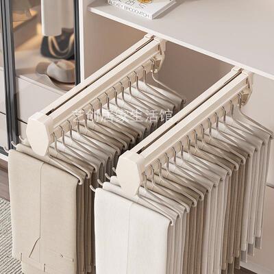 裤架伸缩滑轨多功能抽拉式裤挂家用衣帽间收纳衣柜内置顶装裤抽架