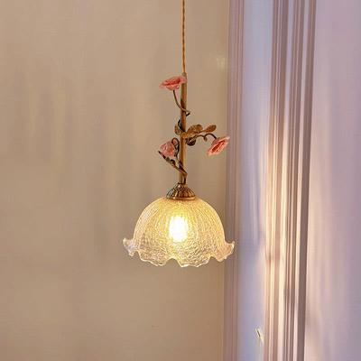 全铜法式床头吊灯氛围玫瑰花朵小吊灯创意个性复古艺术现代餐厅灯