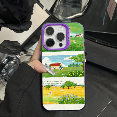 ins风iPhone14苹果12创意小米17彩银硬VIVOIQOO15ULTR小清新荣耀500适用16PLUS高级感13ProMax手机壳春日田野