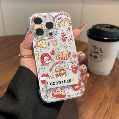 小米14Ultra适用麦当劳凯蒂猫15少女心苹果16无边框硬OPPO透明12ProMax超薄iPhone13手机壳带支架x100s高级感