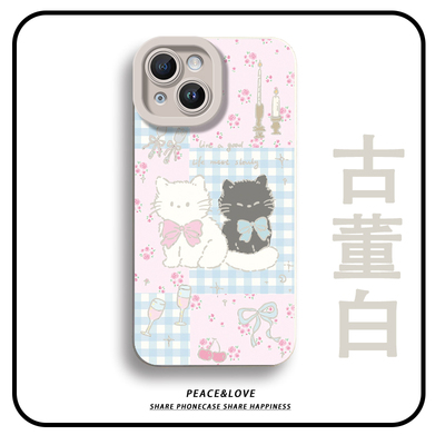 iPhone16蝴蝶结OPPOReno15适用华为Mate80少女心一加ACE6手机壳软17瞳眼苹果14ProMax拼接黑白猫咪真我GT8Pro