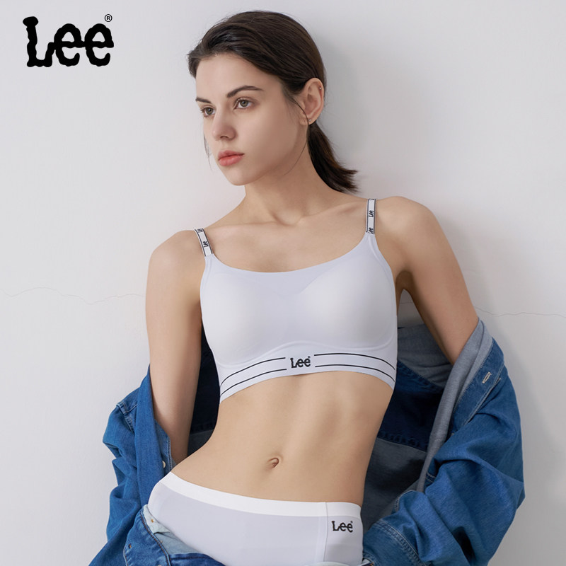 Lee无痕内衣套装字母肩带时尚果冻条软支撑透气运动内衣抗菌小胸