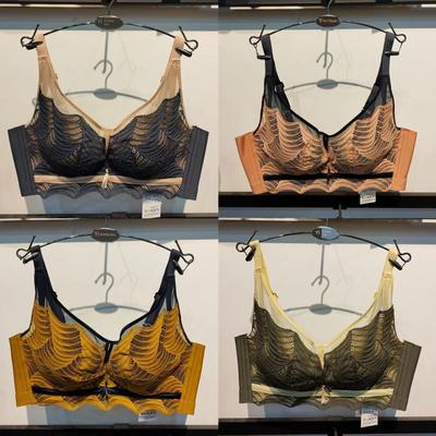 中厚小乳房托举胸罩a罩杯B对比色A159蕾丝云状棉软罩杯无线可调胸