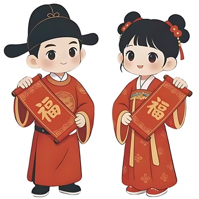 汉服年画娃娃新年年味装饰2026新