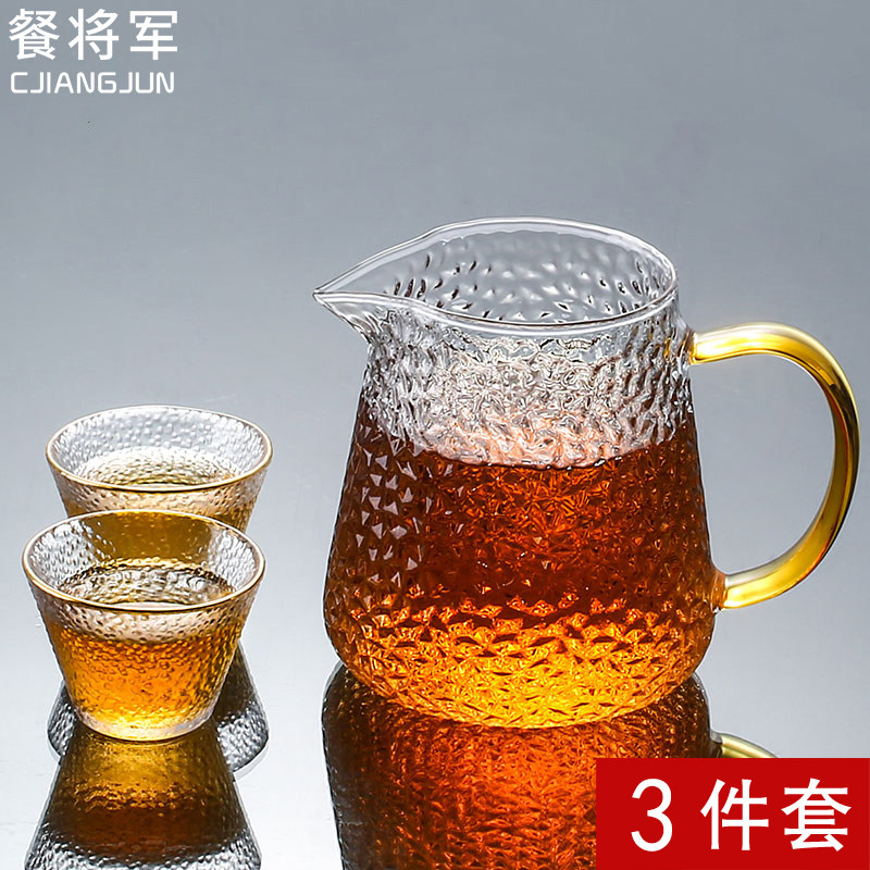 锤纹玻璃公道杯耐热茶海日式单个小型公杯分茶器侧把功夫茶具茶杯