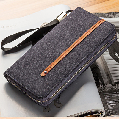 帆布钱包男士长款拉链大容量卡包
