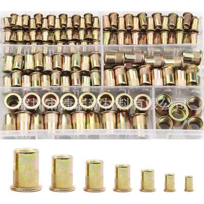 320PCS盒装手动铆钉钳彩锌铆螺母M3/4/5/6/8/10/12彩锌拉铆组合竖