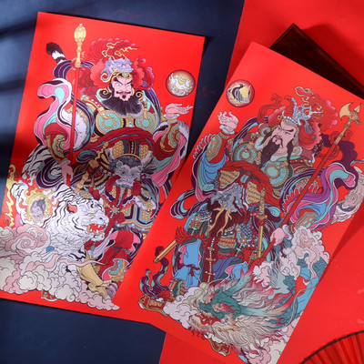 虎年门贴创意2022新年春节过年大门装饰国潮复古霸气门神贴画年画