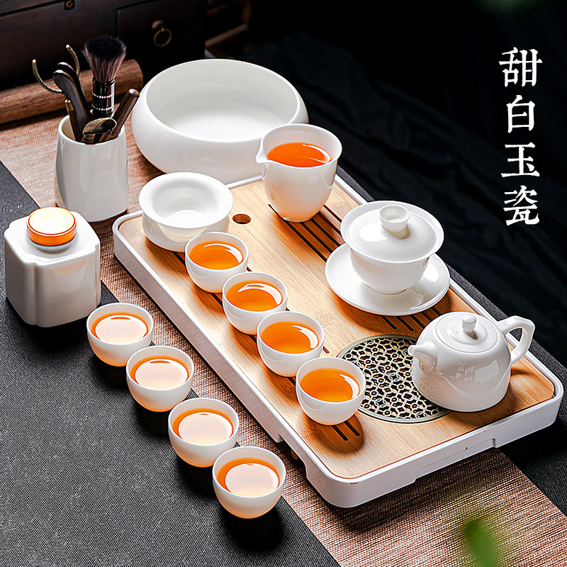德化羊脂玉茶具套装家用轻奢高档甜白玉瓷功夫泡茶壶茶杯盖碗