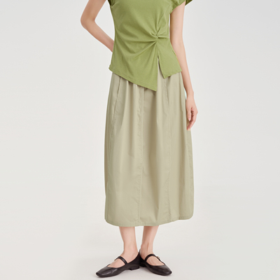 张小某梨形身材定制 秋季棉混纺简约舒适松紧腰A字半身裙 Q1797