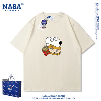NASA联名Familyguy恶搞之家饺子布莱恩狗饺周边纯棉短袖T恤夏半袖