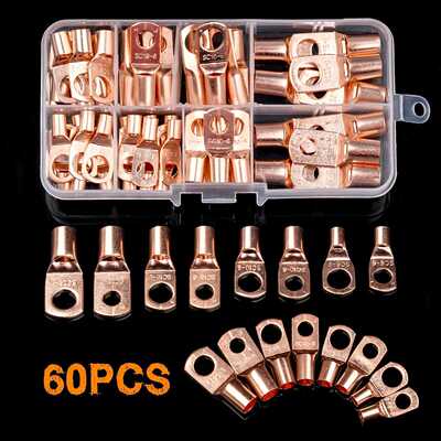 60pcs 接线片连接器环 SC6-25 铜连接器裸电缆电压接端子