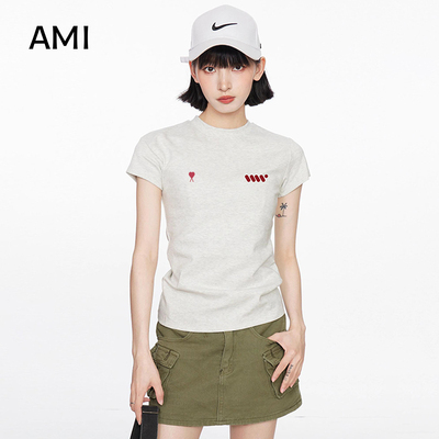 AMI官方美式白灰26衫短袖t恤女春2026新款紧身修身显瘦体恤短款
